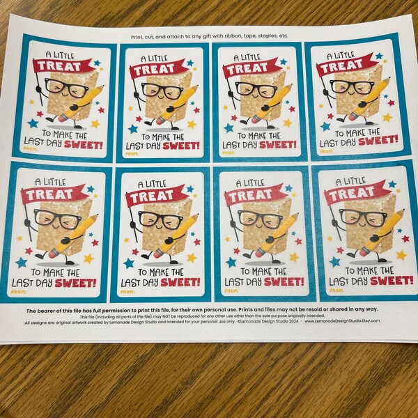 Last Day of School Treat Tag Printable Cookies End of School Year Gift ...