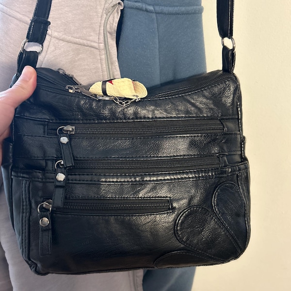 Stylish Vegan Leather Shoulder Bag, Spacious Multi-pocket Brown & Black ...