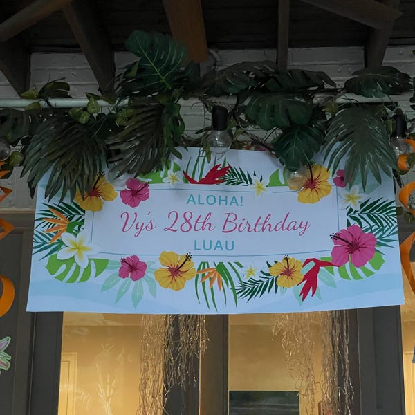 Luau Birthday Banner, Happy Birthday Banner, Hawaiian Luau Banner ...