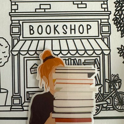 Girl With Stack of Books Sticker Book Lover Sticker Gift for Book ...