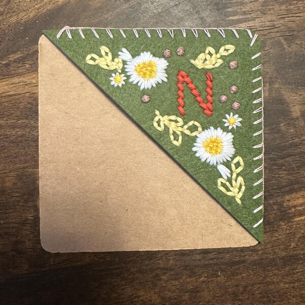 Personalized Hand Embroidered Corner Bookmark - Summer and Winter Set of 2 - Felt Triangle Page ...