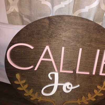 Custom Name Sign Round Sign Baby Name Sign Nursery Room Decor Wood Sign ...