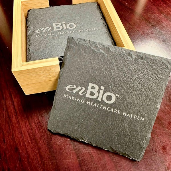 Set of 4 Custom Logo Slate Coasters With Bamboo Coaster Holder ...
