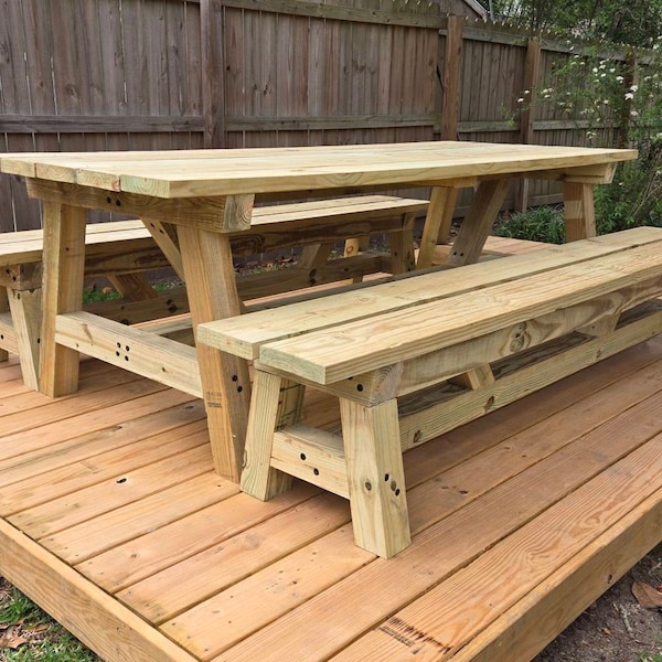 Farm Picnic Table Plans 96x39 In: DIY Outdoor Table Set (PDF) - Etsy