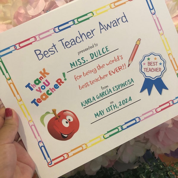 Certificate, Best Teacher, Kids Certificate, Printable, PDF Download ...