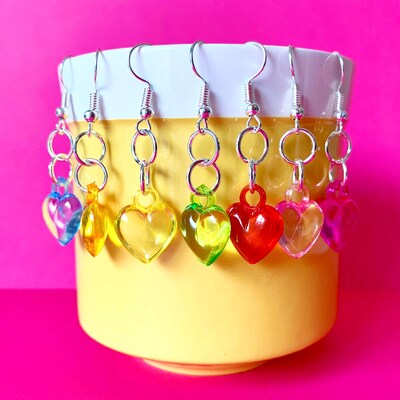 17mm Little Transparent Heart Acrylic or Plastic Dangly Hearts Charms ...