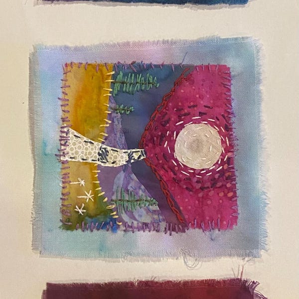 Mini Textile Art - Glowing Fuchsia Moon - Embroidery Art - Etsy