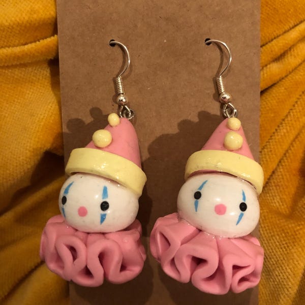 Primary Colors Polymer Clay Clown Earrings, Unique Red Blue and Yellow ...