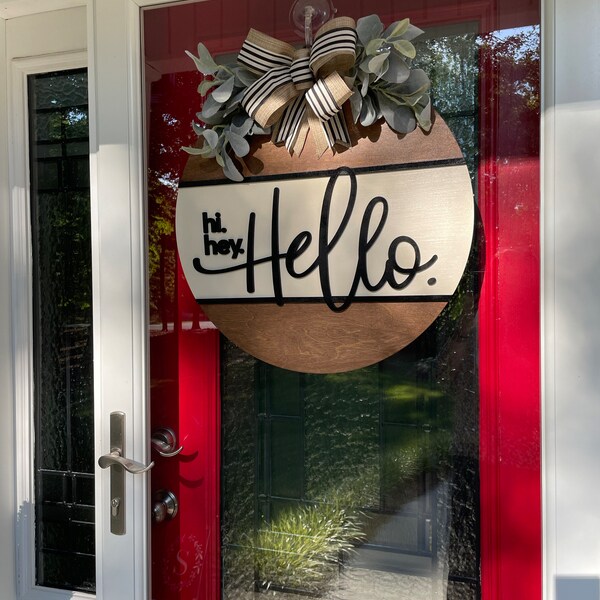 Hi Hey Hello Front Door Hanger Wreath, Wooden Housewarming Gift for New ...