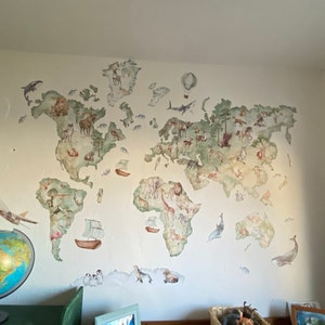 WORLD MAP Wall Decal for Kids / Nursery Decor / Watercolor / - Etsy