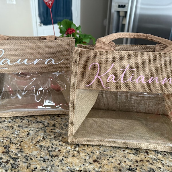 Custom Burlap and PVC Bag, Personalized Bridesmaid Gift Bag ...
