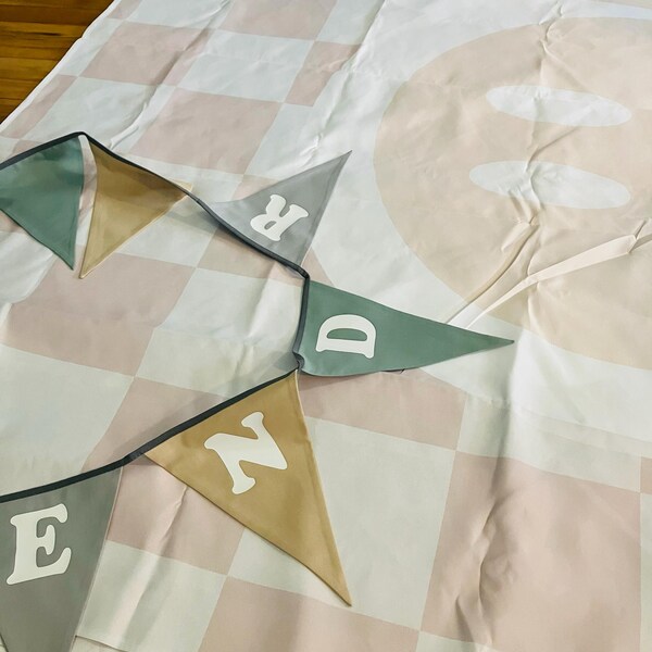 Checkered Retro Happy Birthday Banner, Checkered Backdrop, Smiley Face ...
