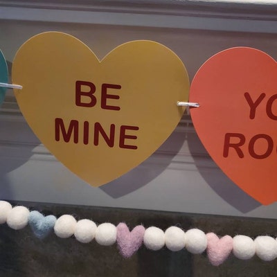 Candy Hearts Garland Pastel Rainbow Heart Garland Valentine's Day Felt ...