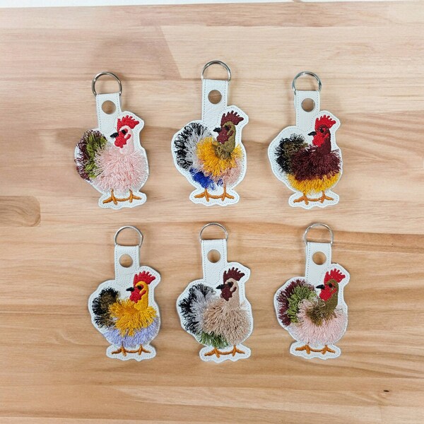 Fringed Chicken Key Fob Snap Tab SET of 2 Chicken Keychain in the Hoop ...