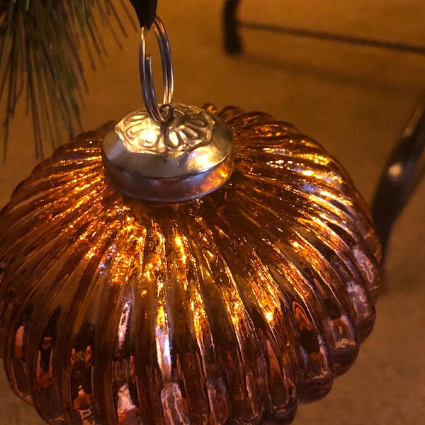Elegant Orange-copper Glass Christmas Baubles Set of 4 With Ribbon ...