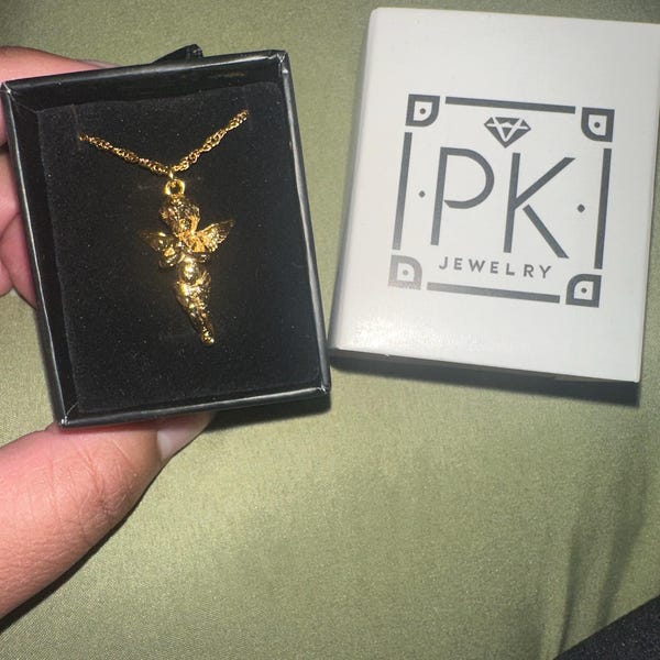 Gold Plated Tiny Baby Angel Necklace, Angel Necklace, 3D Baby Angel ...