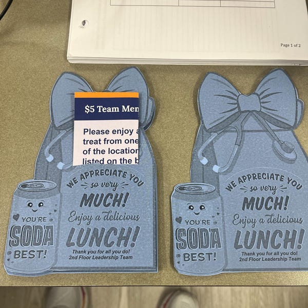 Nurse Appreciation Lunch Bag Gift Card Holder Printable, Restaurant ...