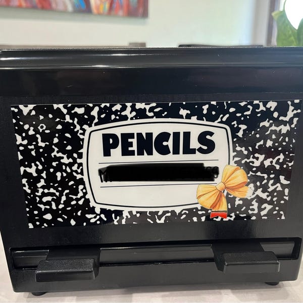 Personalized Teacher Pencil Dispenser Label: Waterproof Decal (7.4"x2.5 ...