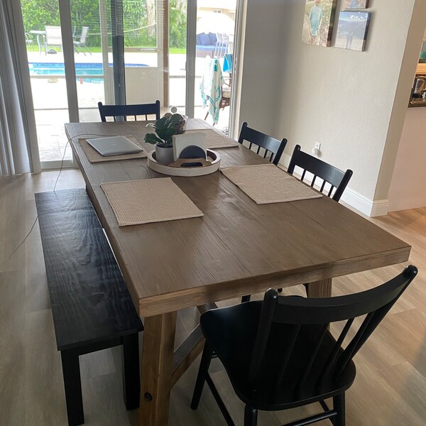 Tavern Farmhouse Bench, Rustic Solid Wood Bench / Stained All Black ...