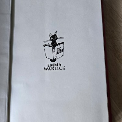 Cat Reading Library Stamp, Custom Self Inking Ex Libris Stamp, Book ...