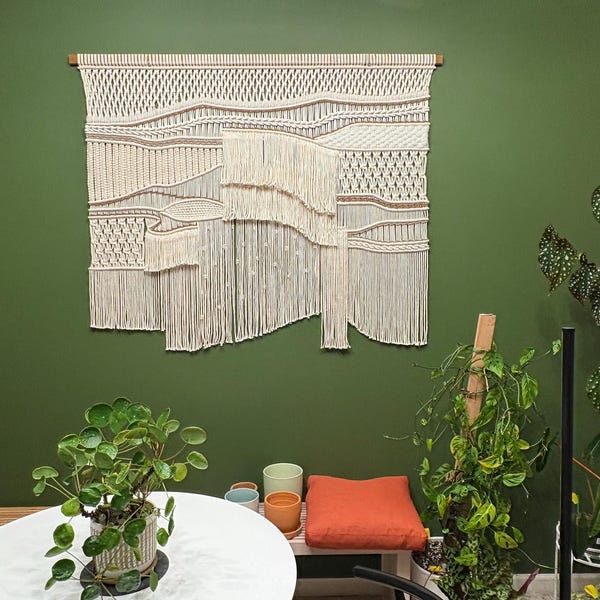 Macrame Wall Hanging Boho Decor Fiber Wall Art Abstract Macrame Long ...