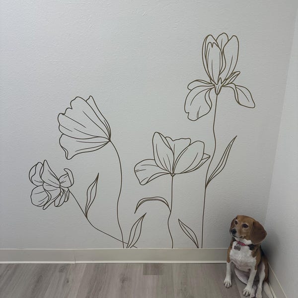 Minimal Line Art Flower Corner Wall Decals – Modern Floral Accent Wall ...