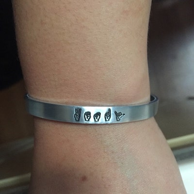 Sign Language Name Cuff Bracelet Hand Stamped Jewelry Stacking Bracelet ...
