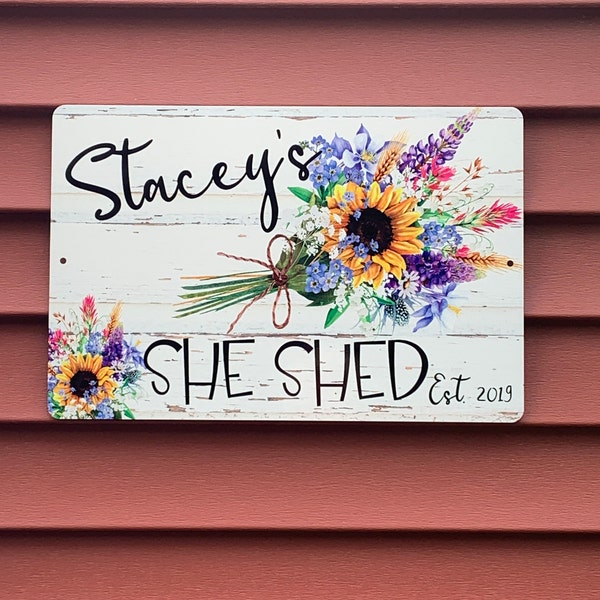 Personalized She Shed Sign, Floral Bouquet Custom Woman's She Shed Sign ...