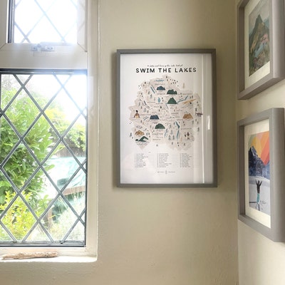 Swim the Lakes A3 Illustrated Map Checklist. 30 Lakes and - Etsy