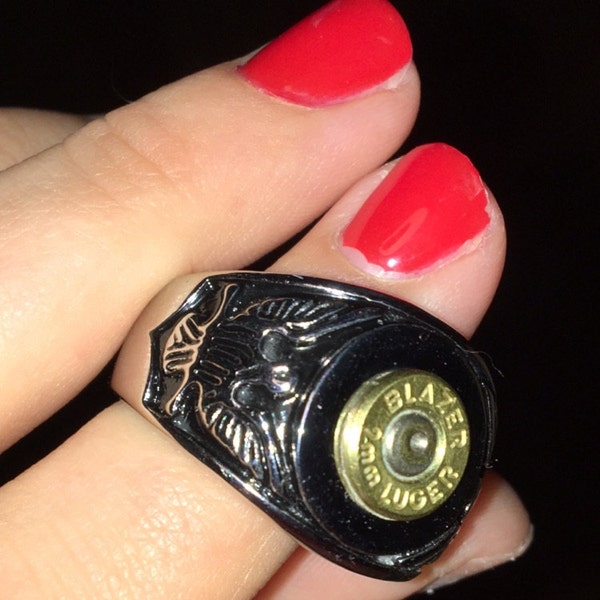 Handmade Stainless Steel 44 Mag Bullet Ring With Eagles on Each Side ...