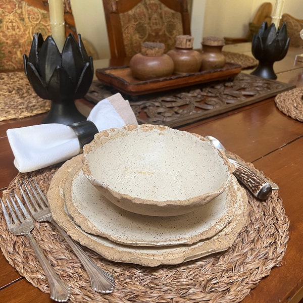 12pc Plates & Bowls Set,rustic Pottery Plates, Very Rustic, Set for 4 ...