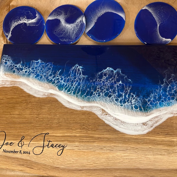 Wood Live Edge Floating Shelves With Ocean Waves Coastal Beachy Room ...