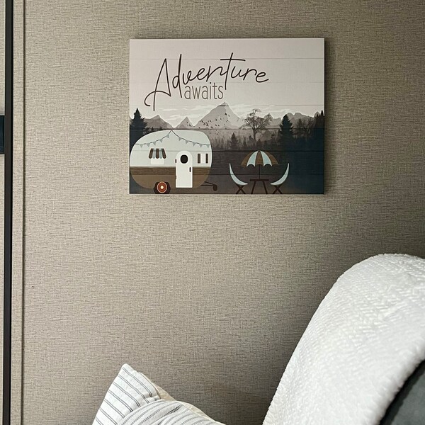 Adventure Awaits Camper Mountain Farmhouse Style Wall Decor Sign ...