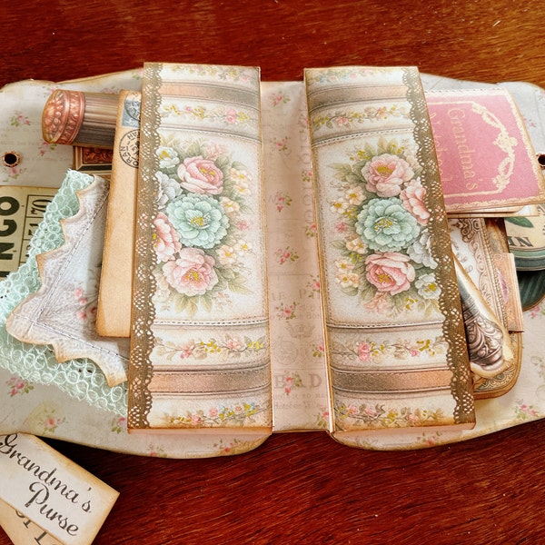 Grandma's Purse Printable Junk Journal Folio, 10 Interactive Papercraft ...