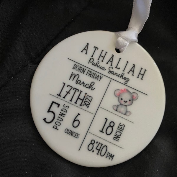 Personalized Birth Announcement Ornament, Custom Newborn Baby Birth ...