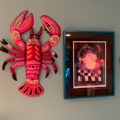 Painted Metal Lobster Wall Hanging, Lobster, Metal Wall Art, Metal Art ...