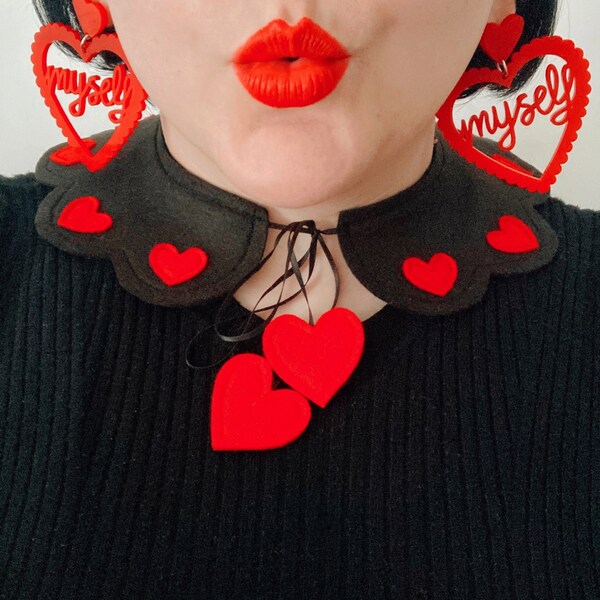Red Ribbon Bow Pink Felt Scallop Collar - Etsy