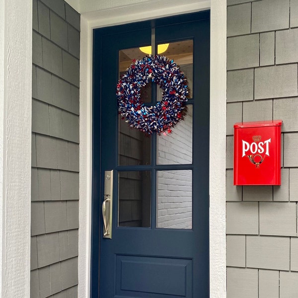 Red Swedish Wall Mount Mailbox - Distinctive POST Decal - Unique ...
