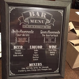 Bar Menu Sign, Custom PRINTABLE 8x10/16x20 Chalkboard Style Drinks Sign ...