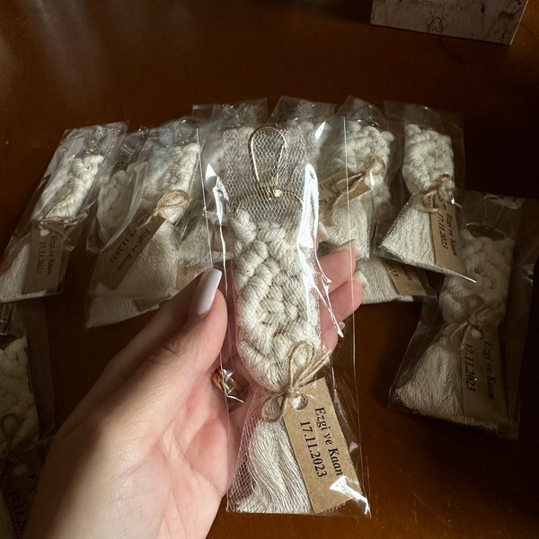 Macrame Key Chain Boho Custom Name Bridal Shower Gift & Guest Favors Name Tag Bridesmaids ...