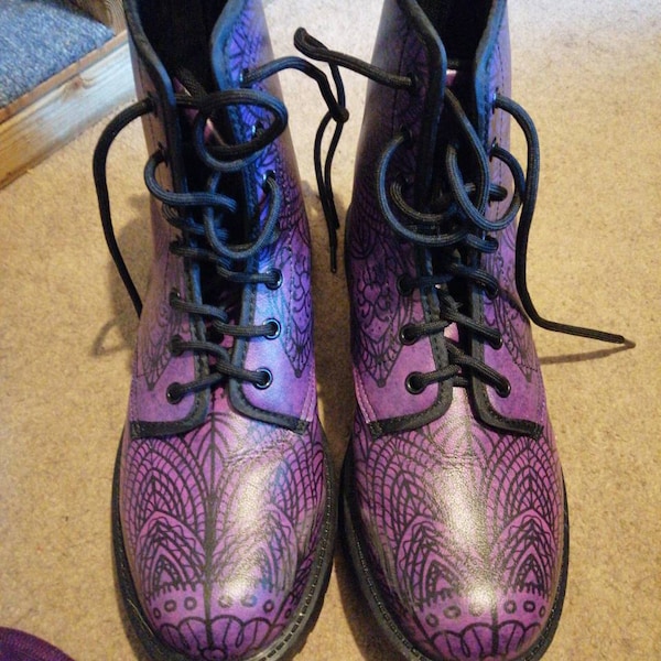 Purple Combat Boots Galaxy Purple Boots for Women, Vegan Leather Lace ...