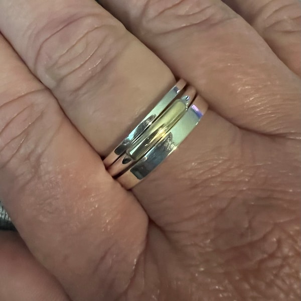 Gold and Silver Rings (3) Stacking Rings, 14k Gold, Sterling Silver ...