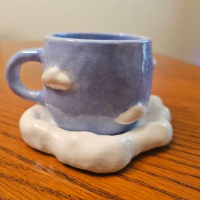 Hand Painted Plain Eyes Striped Handle Clay Coffee Mug, Funky Mug ...