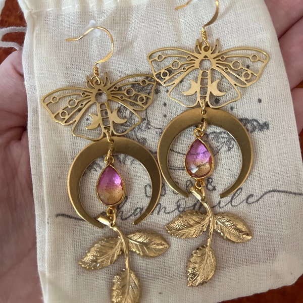 Psyche's Charm | Morganite Butterfly Moon Drop Fringe Nature Goddess Hippie Celestial Boho ...