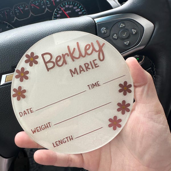 Hello World Baby Stat Sign Acrylic Baby Birth Announcement Daisy Hello ...