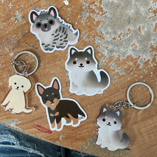 Gray Timber Wolf Acrylic Glitter Keychain | Kawaii Chibi Wild Animal ...