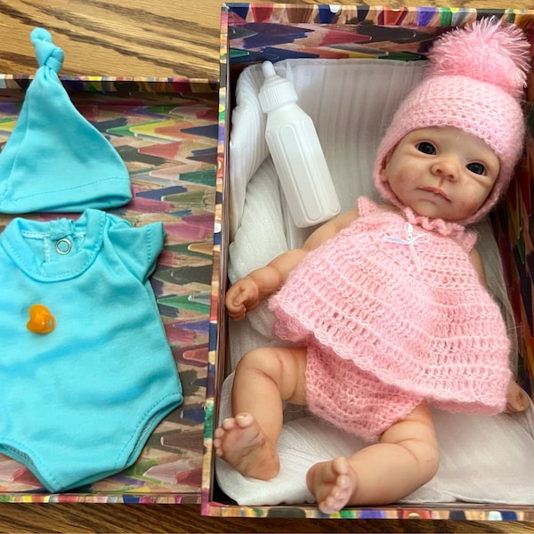 Mini Silicone Baby Doll 11 Inch Baby Girl Eyes Open, Full Body Silicone ...