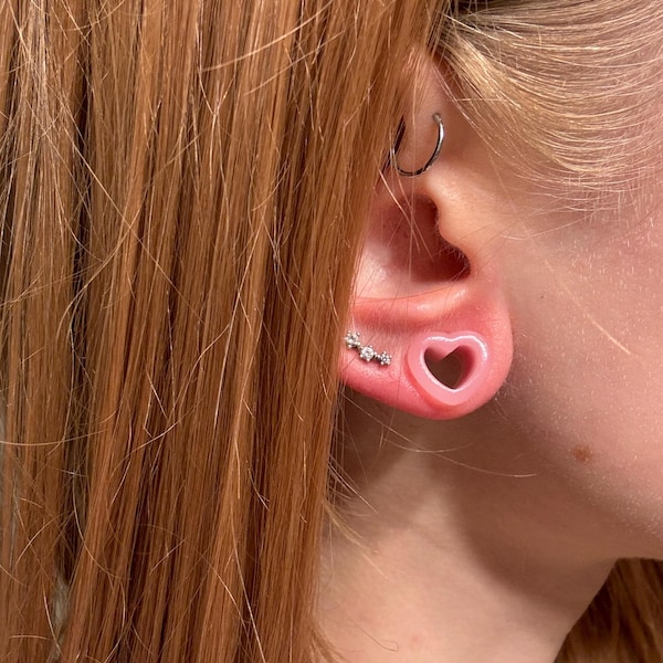 Up to 2" True Love Pastel Pink Heart Shaped Ear Plugs Gauges Tunnels ...