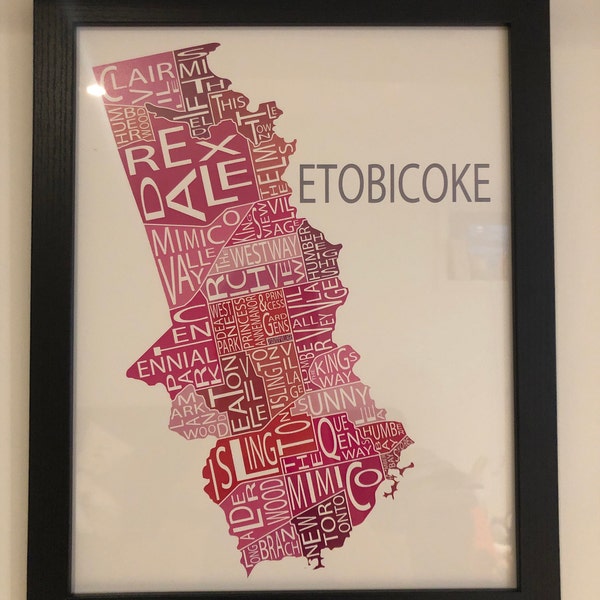 Typographic Map of Etobicoke in Toronto | Neighbourhood Map | City Map ...