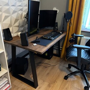 Reclaimed Wood Office Desk With Black Trapezium Legs, CUSTOMISABLE ...